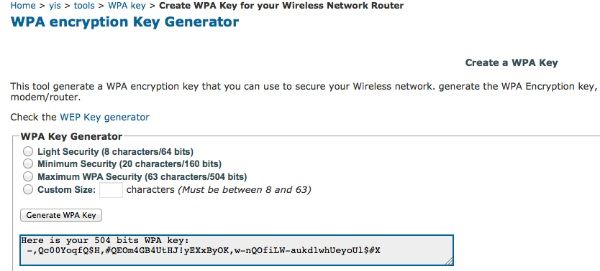 WPA encryption Key Generator | HTML.it